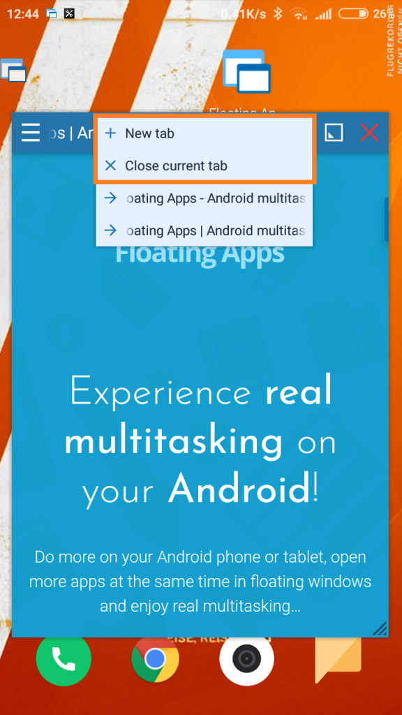 Working with multiple tabs of the floating browser – Floating Apps