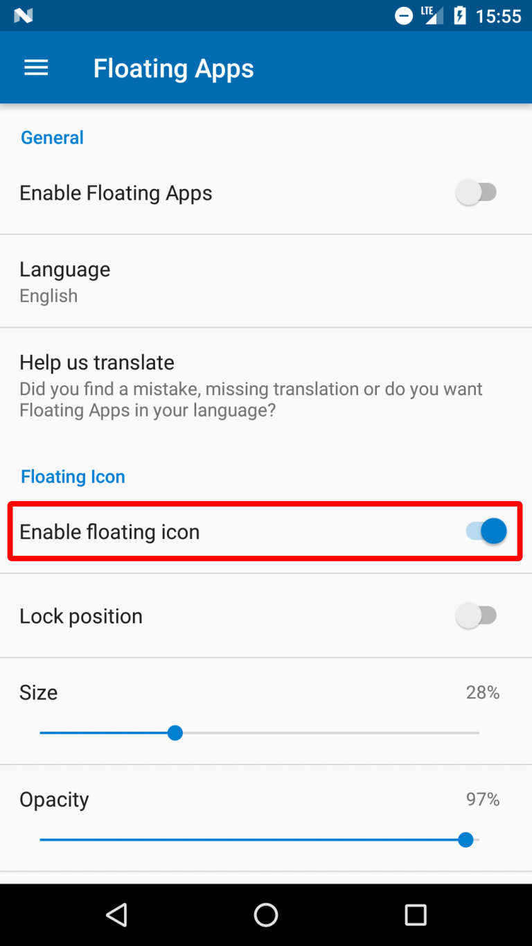 How to enable/disable the floating menu and the floating icon – Floating Apps