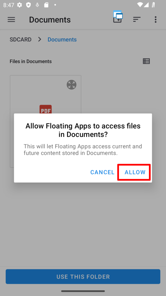 Accessing file system using Storages – Floating Apps
